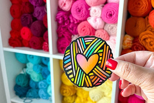 Yarn Ball With Heart Holographic Vinyl Sticker – 3amgracedesigns